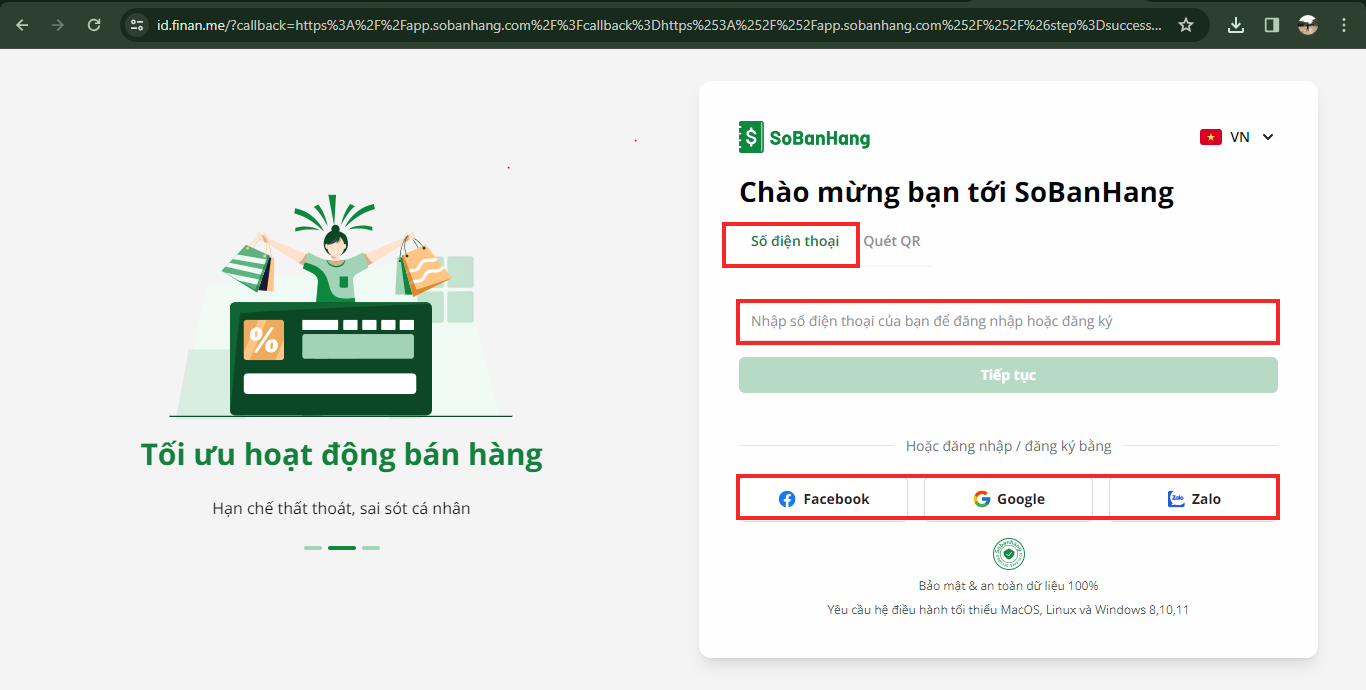 Hướng dẫn đăng nhập Sổ Bán Hàng - Sổ Bán Hàng