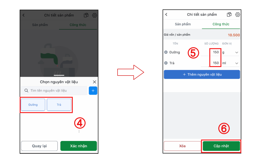 Hướng dẫn cài đặt nguyên vật liệu và công thức cho sản phẩm - Sổ Bán Hàng