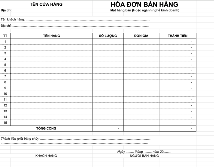 Tải mẫu hóa đơn bán hàng Excel mới nhất cho hộ kinh doanh - Sổ Bán Hàng